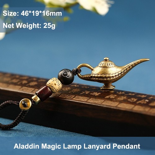 Pure Brass Aladdin Magic Lamp Key Chain Hanging Lanyard Pendant Rope ...