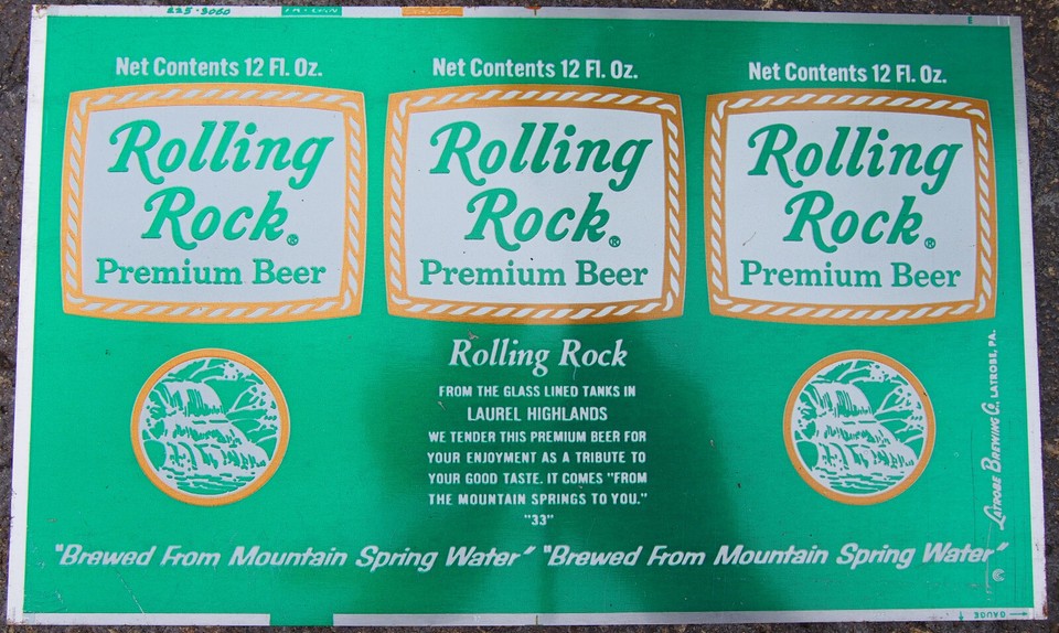 Vintage ROLLING ROCK BEER Green Metal Unrolled Flattened Can Latrobe Pa ...