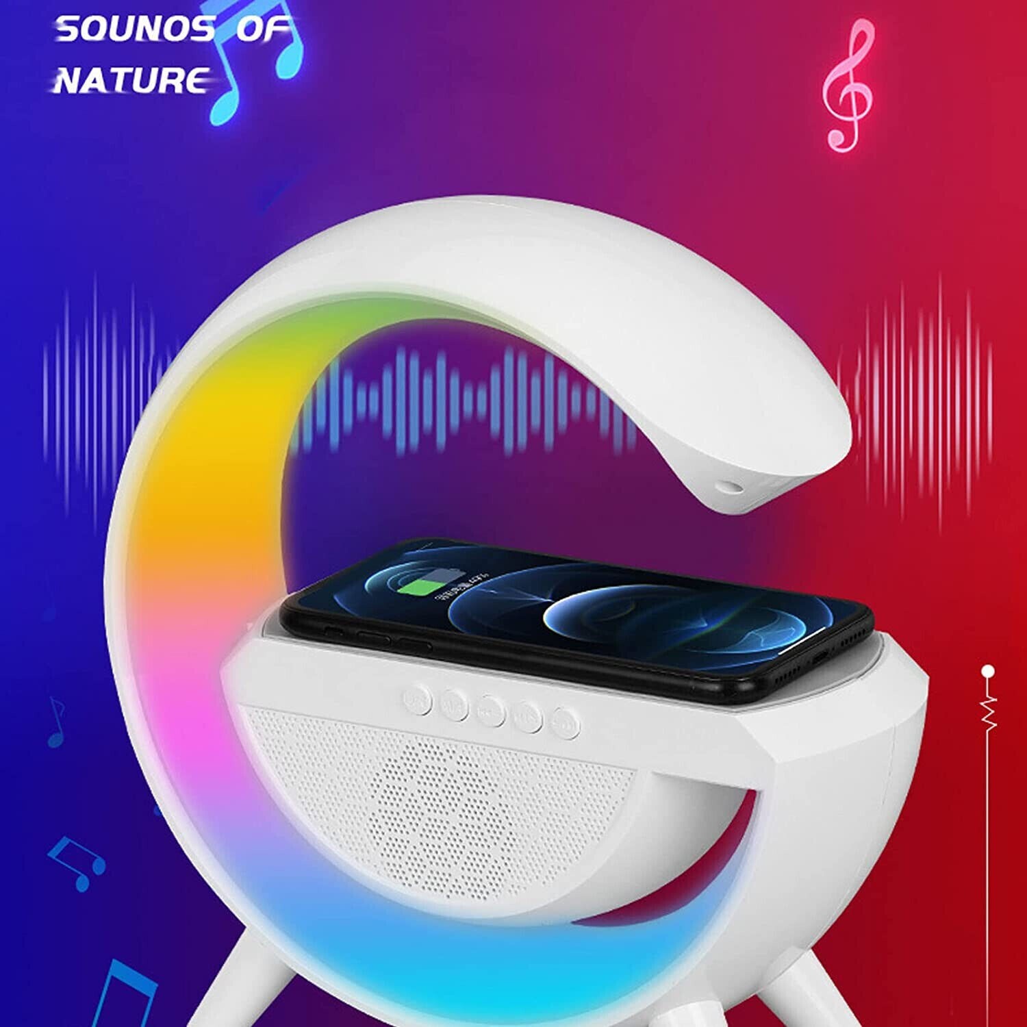 CARICATORE TELEFONO WIRELESS PER IPHONE ANDROID Lampada LED RGB Radio ...