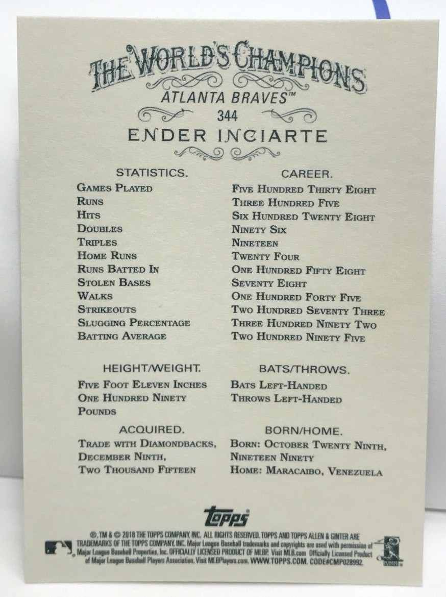 Ender Inciarte 2018 Topps Allen & Ginter X Short Print SP #344 ...