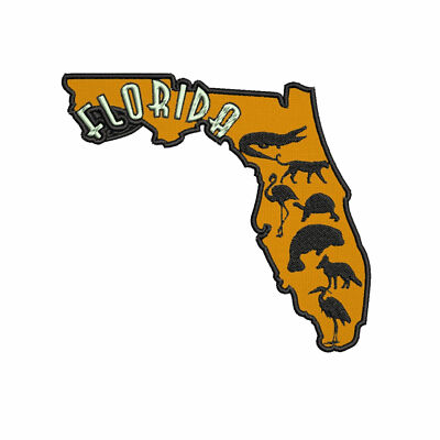 FLORIDA STATE SHAPE Patch Embroidered Iron-On Souvenir Applique Nature ...