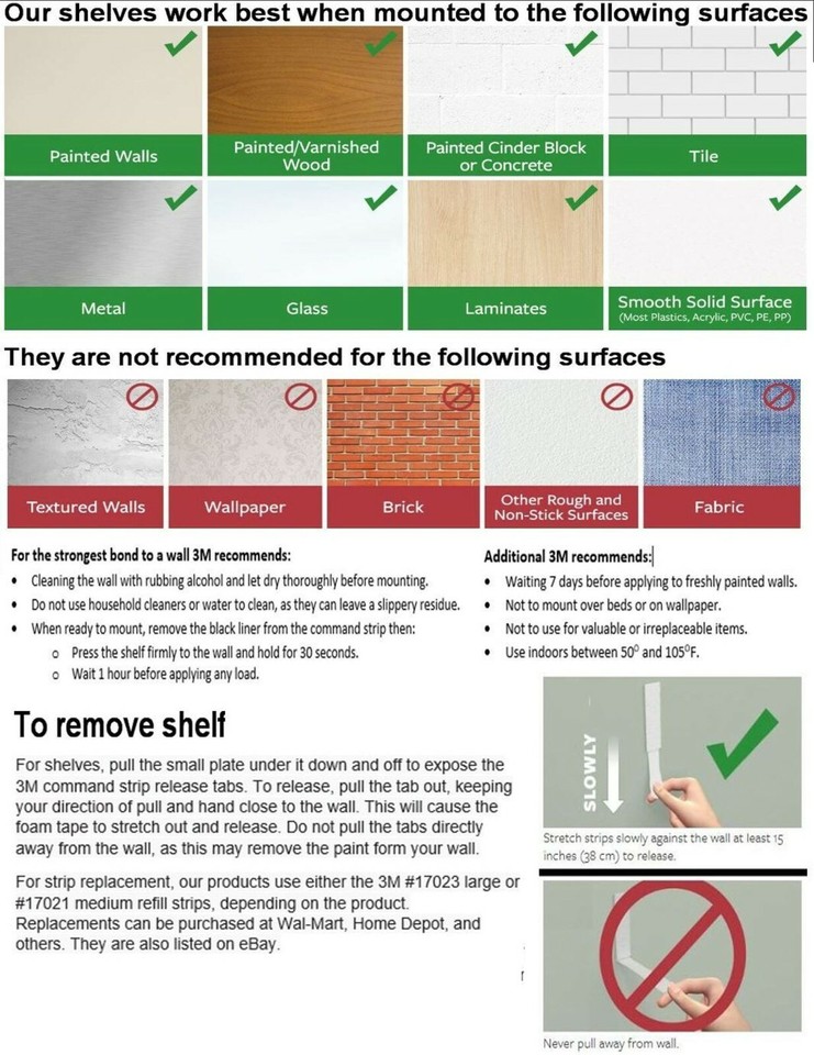 Two 6" x 2" Small Black Wall Shelves No Hole No Nail install uses 3M ...