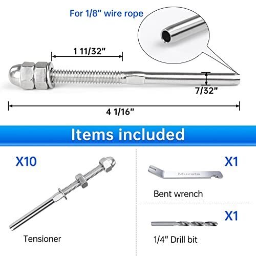 10Pack Cable Railing Kit Hand Swage Threaded Stud Tensioner for 1/8 ...