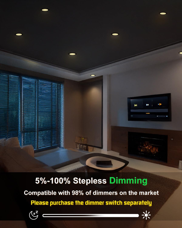 6 Inch Ultra-Thin LED Recessed Ceiling Light 5CCT Dimmable Canless ...