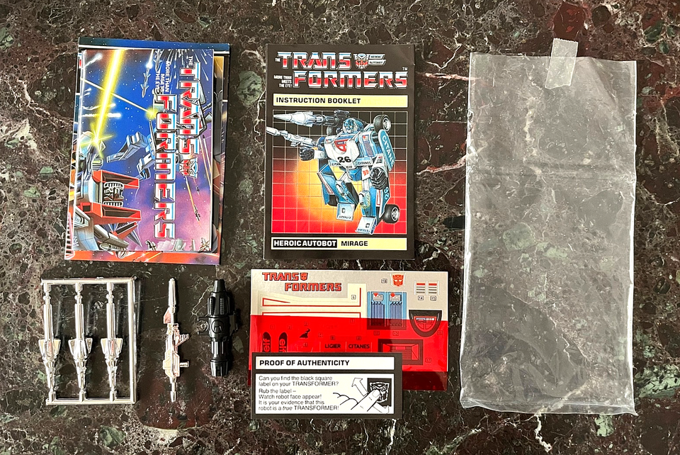 Vintage Transformers G1 Mirage Box with all contents including booklet ...