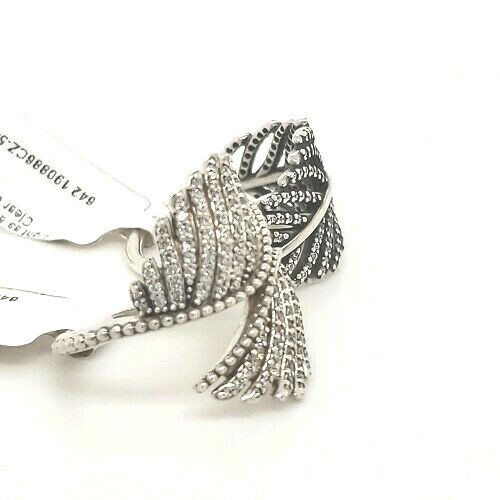 Pandora 925 #190960cz 190886cz Feather designs wide ring band multiple ...
