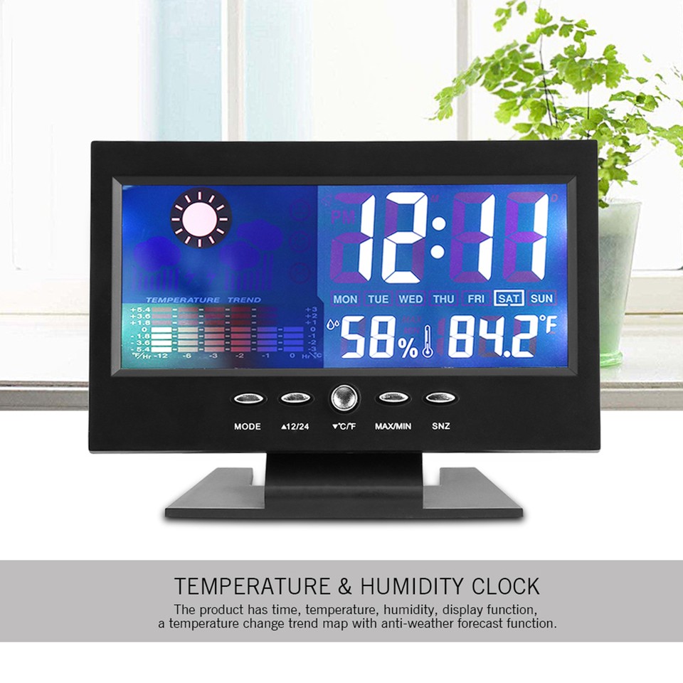 Temperature And Humidity Clock Digital Temperature Humidity Meter Alarm ...