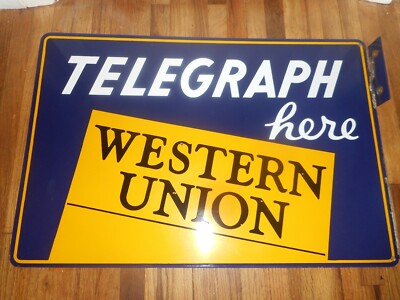 Vintage PORCELAIN WESTERN UNION TELEGRAPH Advertising FLANGE SIGN | eBay