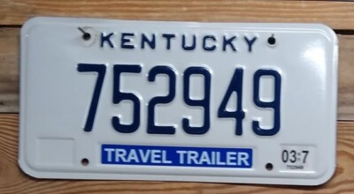 Kentucky Expired 2003 Travel Trailer License Plate ~ 752949 ~ Embossed ...