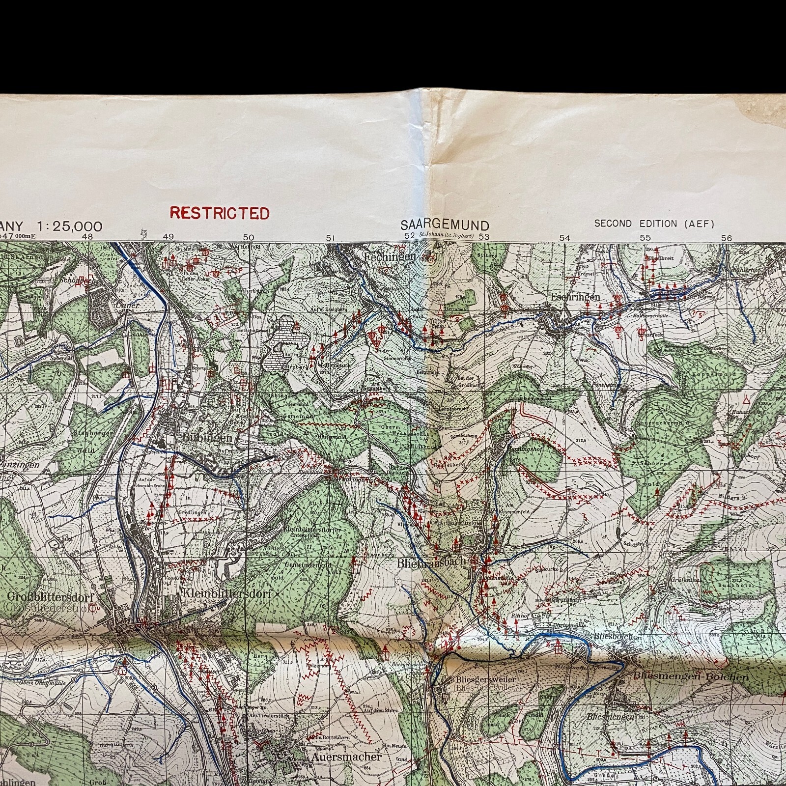 RARE! 1944 WWII George Patton Third Army Siegfried Line SARRE RIVER ...