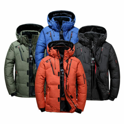 Mens Winter-Warm Duck Down Jacket Ski Jacket Snow-Thick Hooded Puffer ...