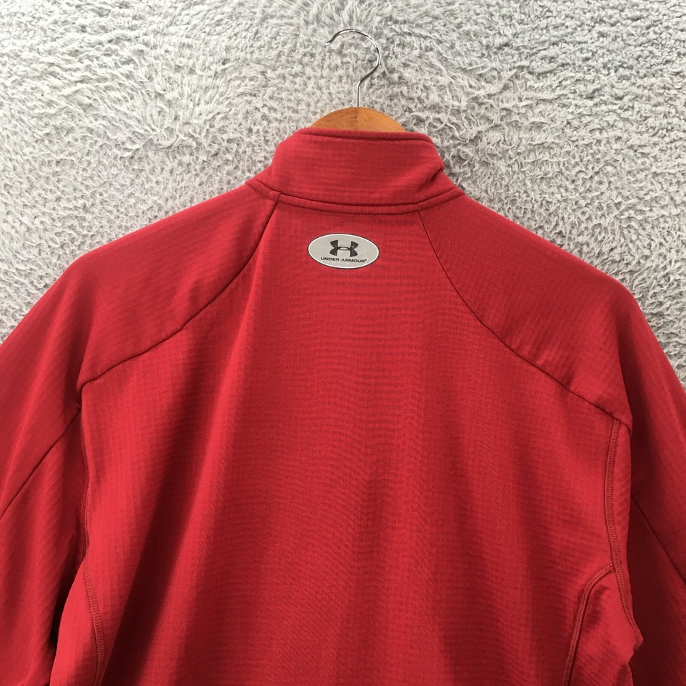 Under Armour Pullover Sweatshirt Mens M Red Quarter Zip Mock Neck Chest ...