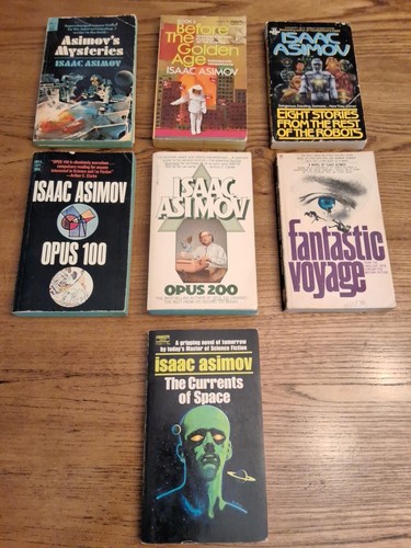Isaac Asimov VTG PB Sci Fi Lot of 7 Opus 100 200 Mysteries Robots ...