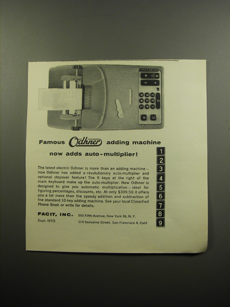 1955 Facit Odhner Adding Machine Advertisement | eBay