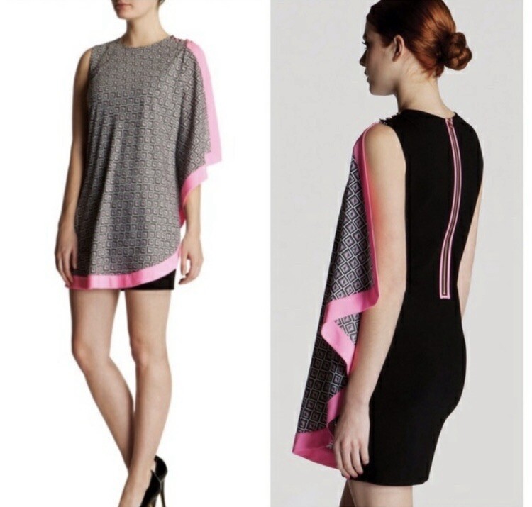 TED BAKER LONDON GEO One Sided Draped Tunic Women's Pink/Gray $255 Size ...