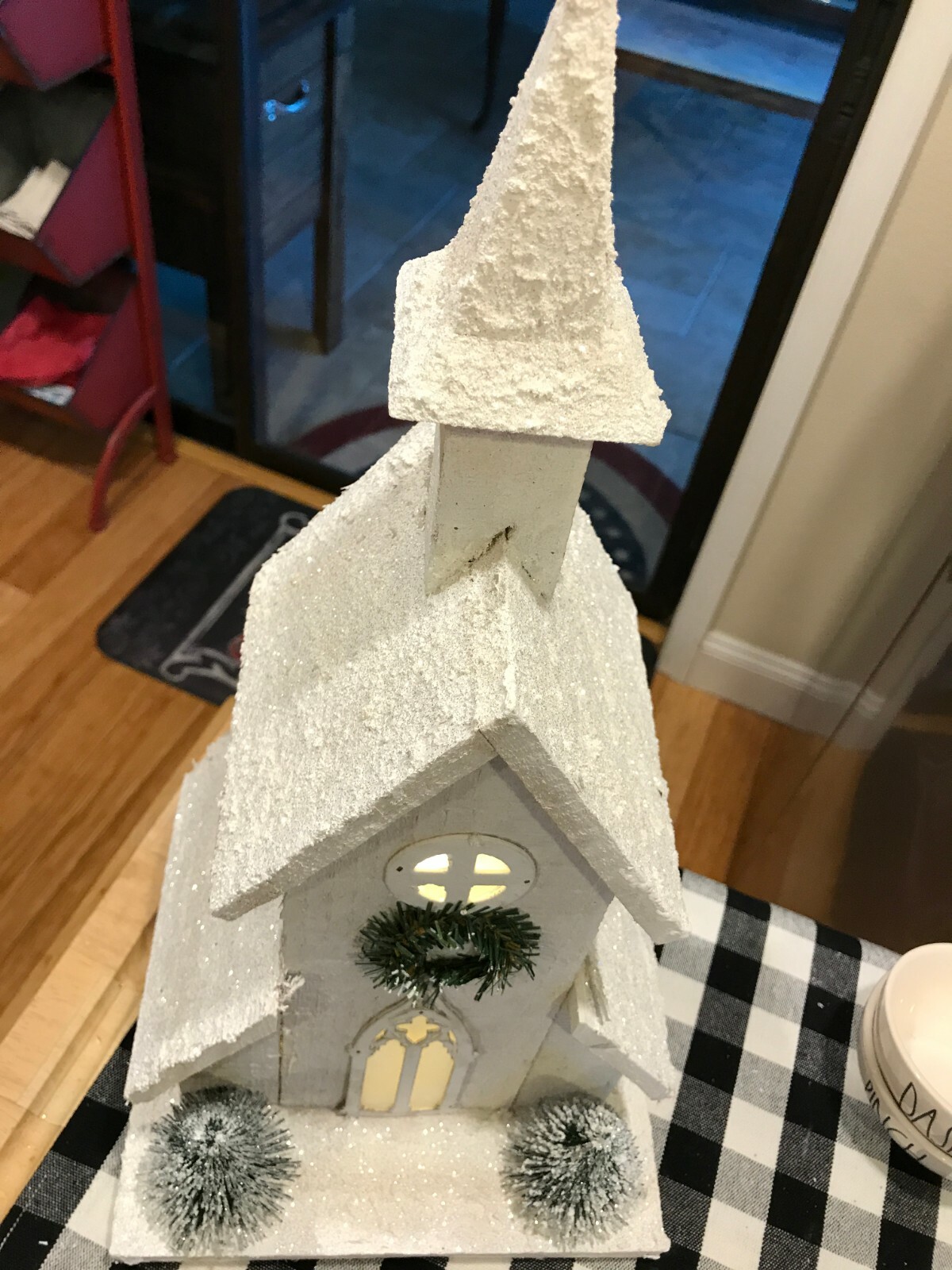 Rustic White Christmas Village Steeple Church Wood Putz LED New | eBay