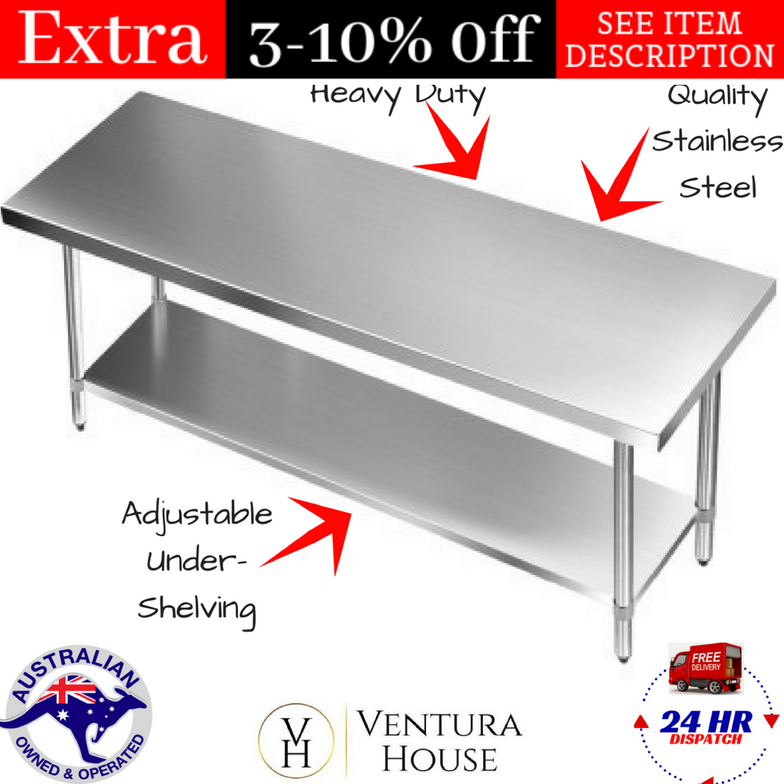 Commercial 430 Stainless Steel Kitchen Work Bench Table Catering Food ...