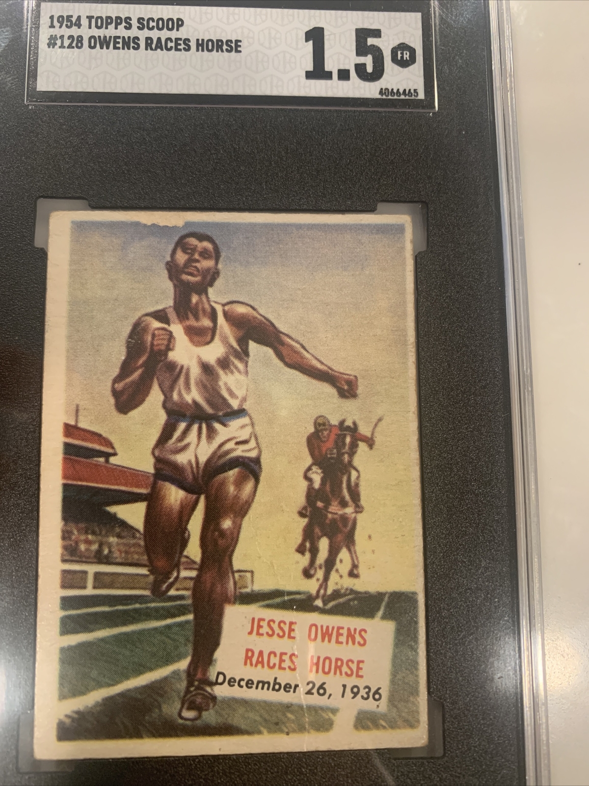 Jesse Owens Races Horse: Scoop Topps Card - 1954. Rare card - SGC 1.5 ...