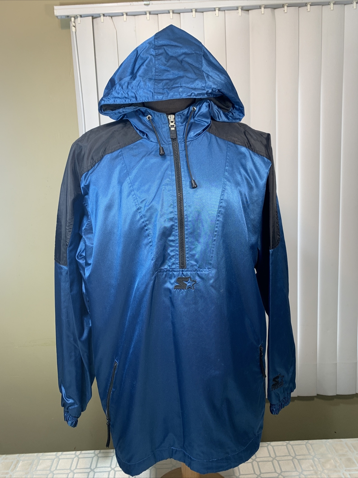 Starter Glossy Blue & Black Nylon Rain Jacket Windbre… - Gem