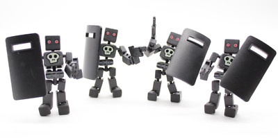 Stikfas Cuboyds Robot Action Figure Lot of 4 w / Shields (Please Read ...