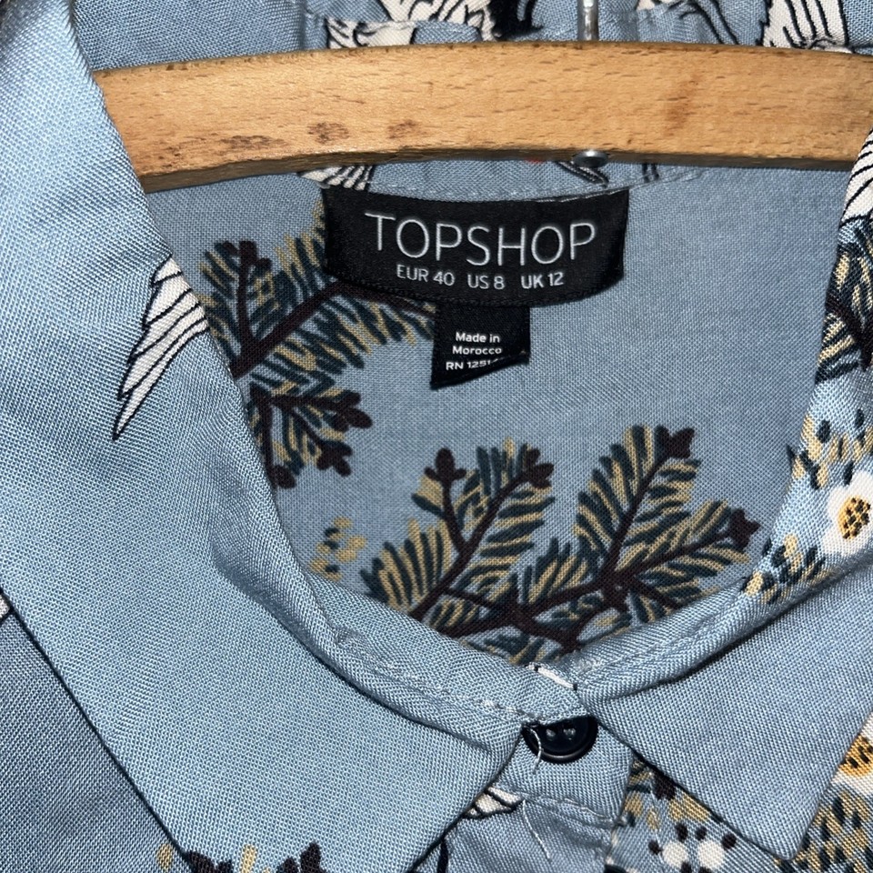 topshop blue crane buttondown blouse 8 | eBay