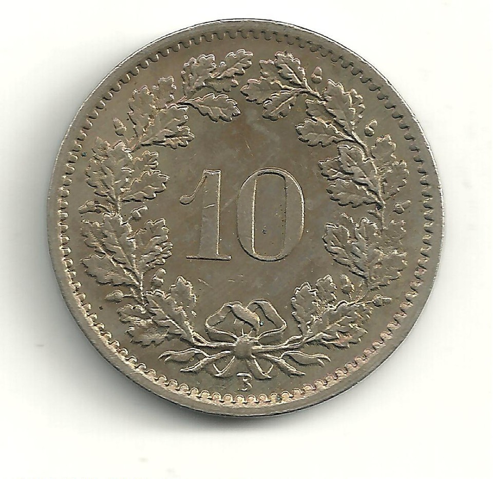 NICE HIGH END BEAUTIFUL RAINBOW TONING AU/UNC 1967 SWITZERLAND 10 ...