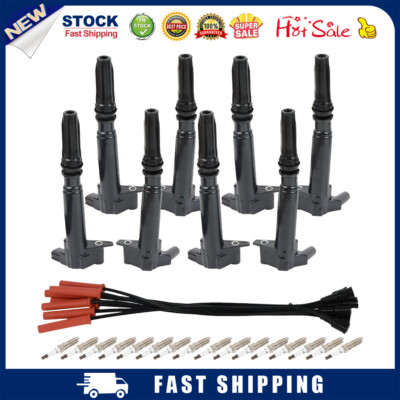 8x Ignition Coils w/16x Spark Plugs+8x Spark Plug Wire UF631 For 10-14 ...