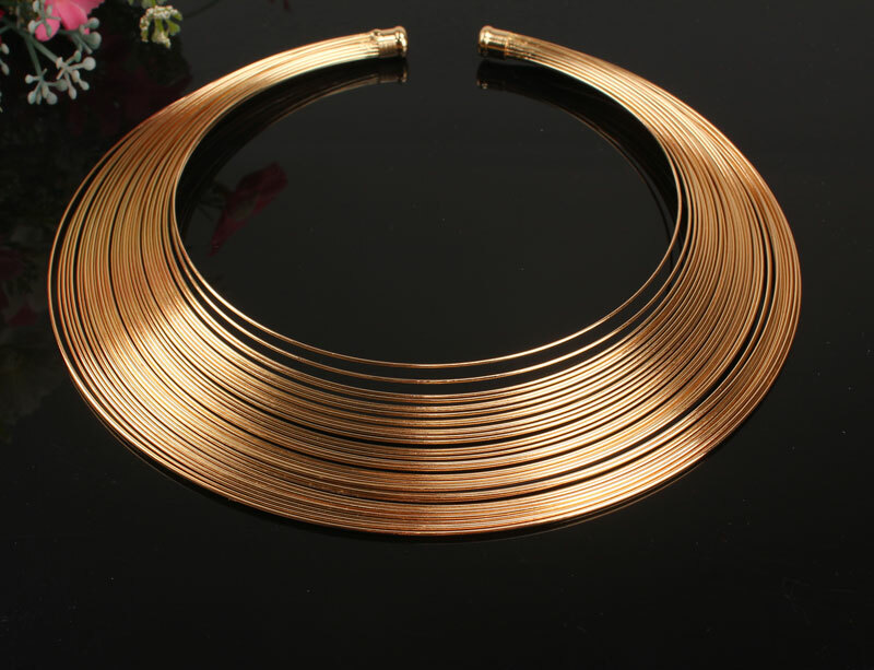 Women Fashion Gold Metal Wire Choker Necklace Bangle Earring Ring ...