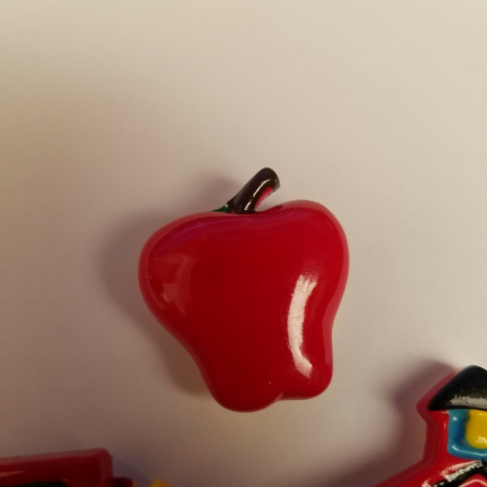 Vintage Set 4 School Teacher Apple Button Covers Books Pencil Ruler ABC ...