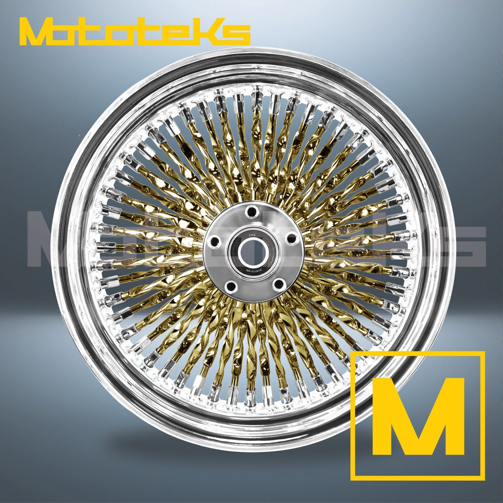 16X3.5 CALI FAT SPOKE WHEEL 52 STAINLESS 24K GOLD FOR HARLEY TOURING ...