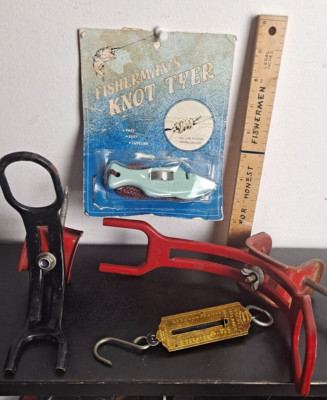 Vintage Fishing Rod Holders C Clamps Adjustable, Scale, Joke Ruler ...