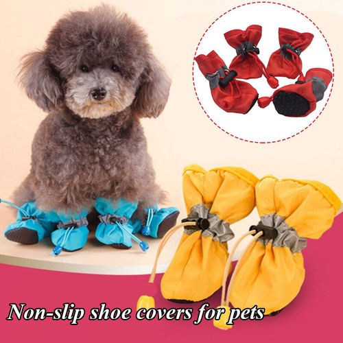 4Pcs/set Dog Boots Shoes Anti Slip Waterproof Puppy Rain Pet Small Cat ...