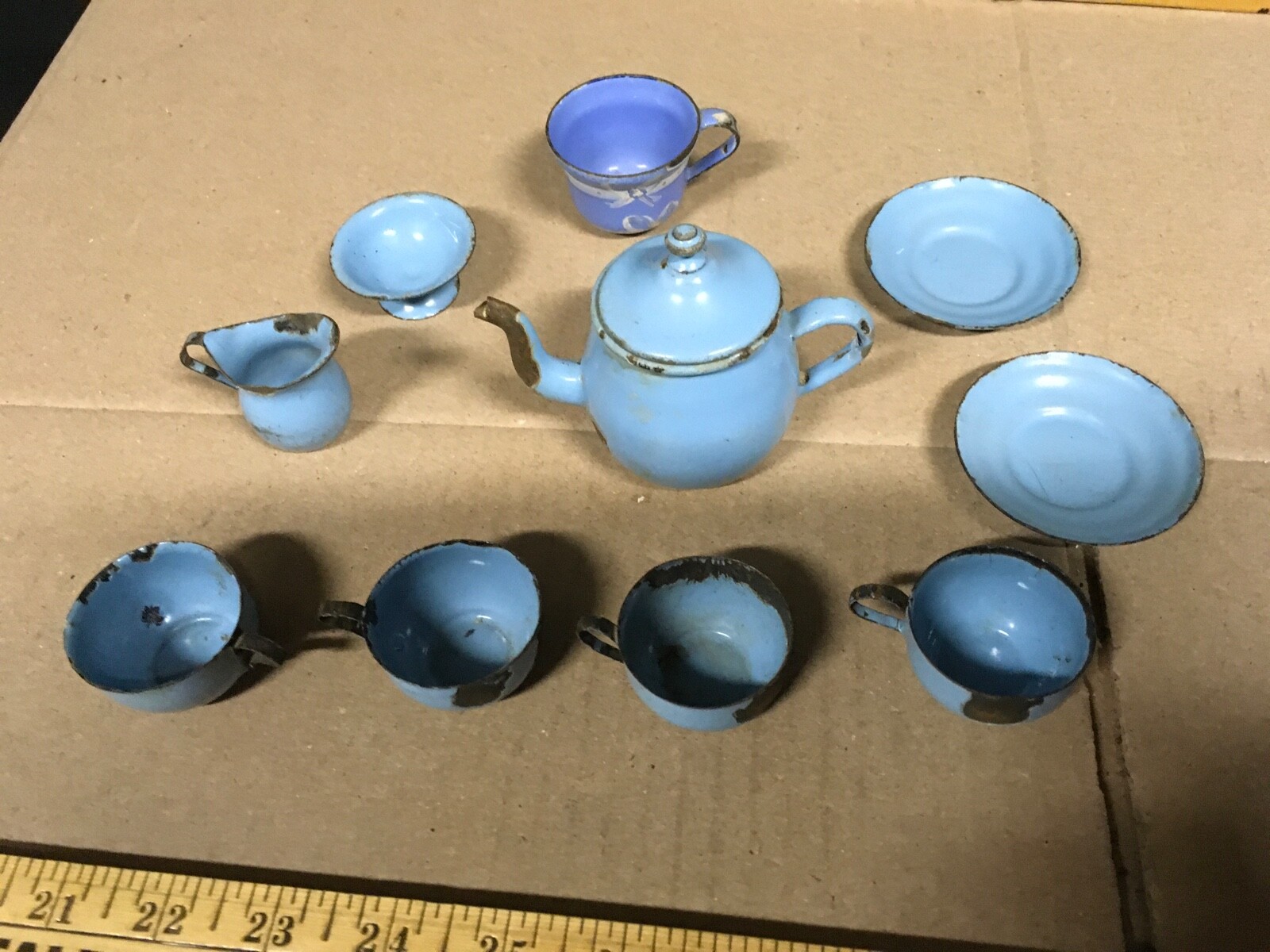 10 Piece Vintage French Blue Enamelware Child's Tea Set + extra one | eBay