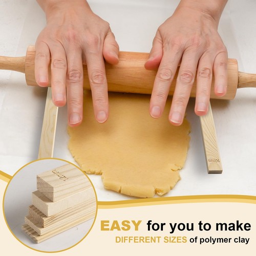 17in Rolling Pin Guides for Dough Thickness Polymer Clay Tools, Wooden ...
