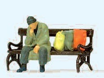 Preiser Homeless Man on Bench - Model Railroad Figure - HO Scale ...