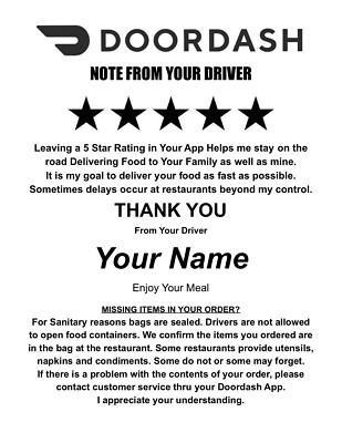 300pcs * Custom Name * DoorDash 5-Star Rating Stickers Labels Black and ...