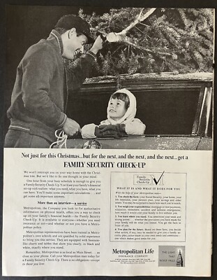 1961 Metropolitan Life Insurance Co. Christmas Tree Dad Kid B&W Vintage ...