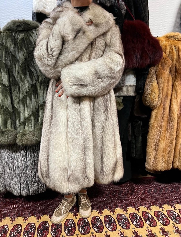 Blue Fox Fur Coat Real Fur Volpe Size 38-42 | eBay