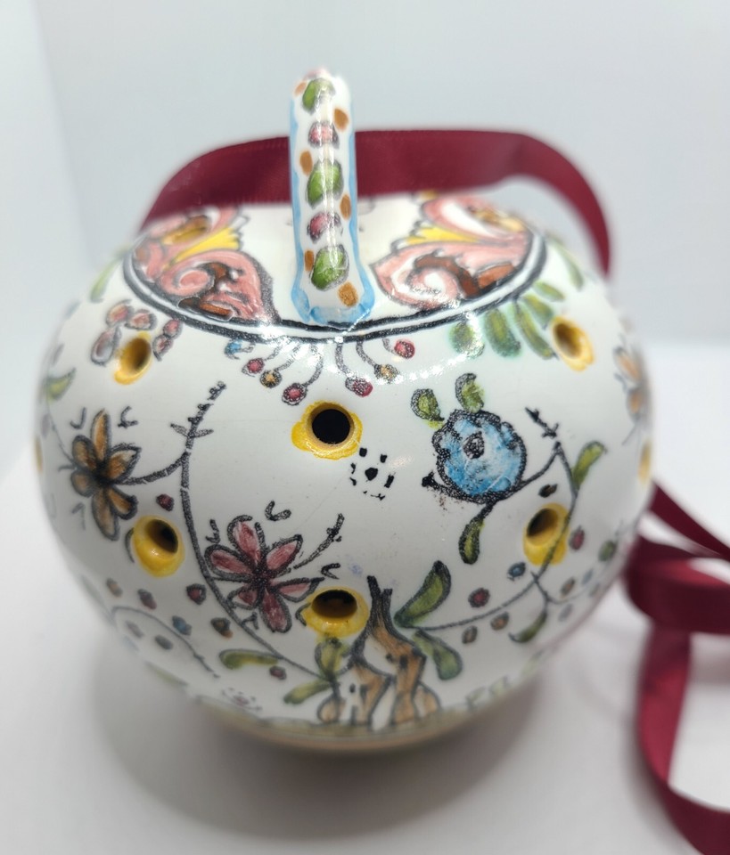 Handpainted Portugal Ceramic Round Ball Hanging Pomander 3.5" Signed ...