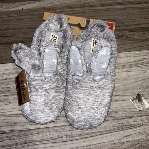 Dluxe by Dearfoams Memory Foam Girls Kids Grey Bunny Slippers Size 13/1 ...