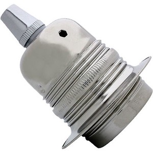 E27 Metal Earthed Pendant Bulb Holder in Nickel Finish + Metal Cord ...