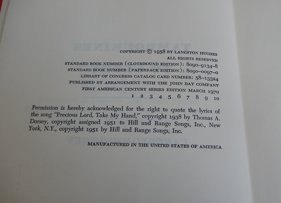 Tambourines to Glory by Langston Hughes X-Lib 1st ed/1st ptg thus (1958 ...