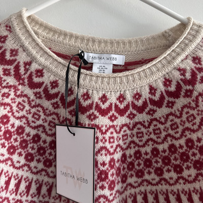 NWT Tabitha Webb Fair Isle Lambswool Pullover Sweater Red Cream