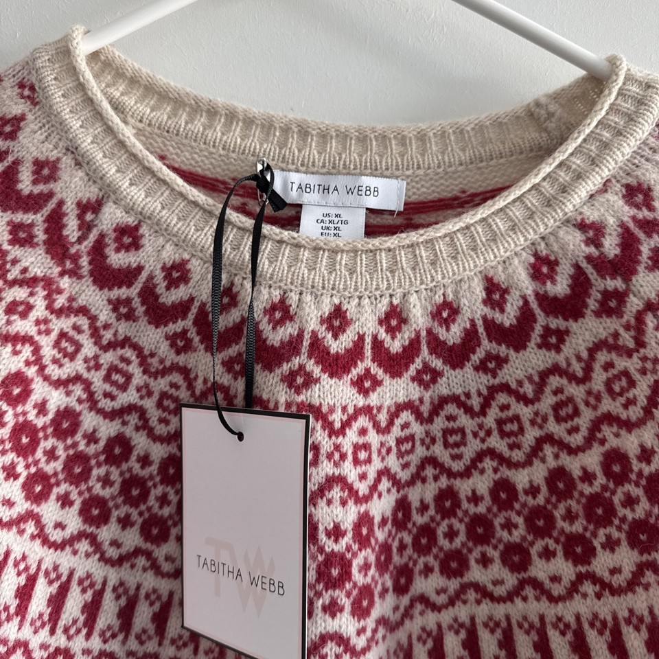 NWT Tabitha Webb Fair Isle Lambswool Pullover Sweater Red Cream Size XL ...