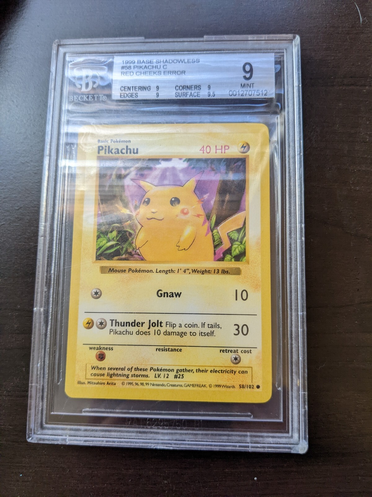1999 Base Shadowless #58 Pikachu C Red Cheeks Error Beckett 9 Mint | eBay