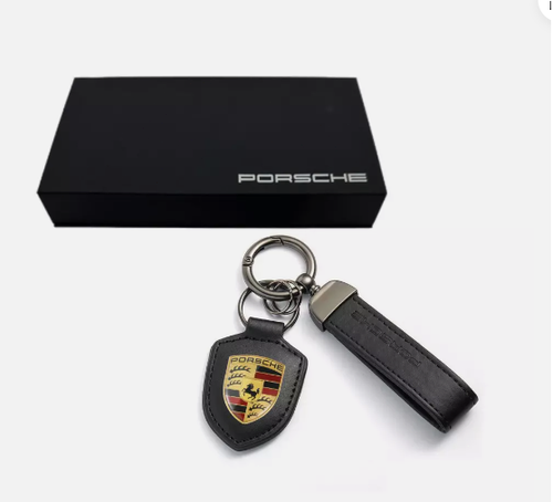 Leather Porsche Premium Keychain with Box Exquisite Set for gift-black ...
