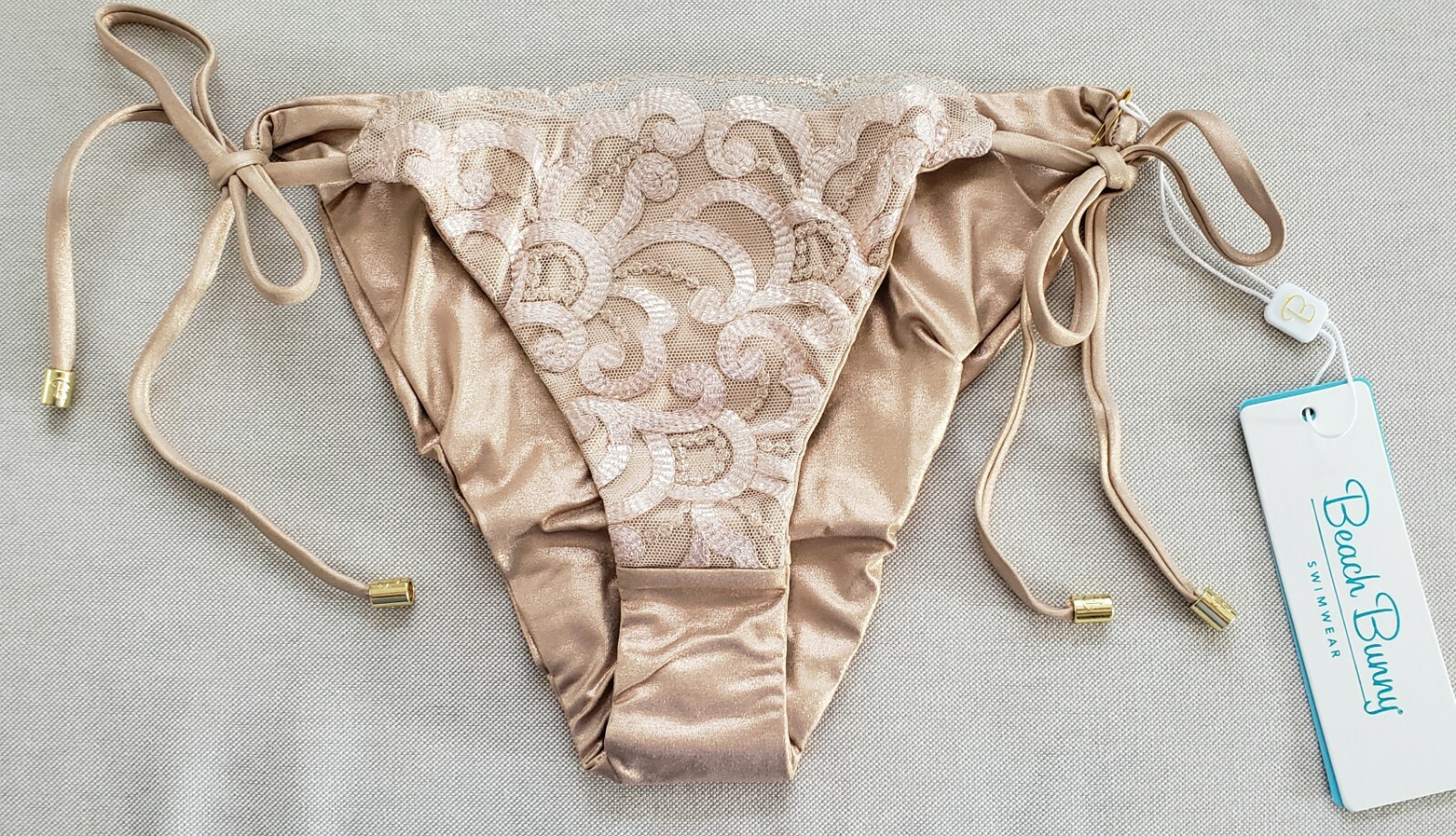NWT Beach Bunny Rosie Tie Side Bottom, Rose Gold, Size XS | eBay