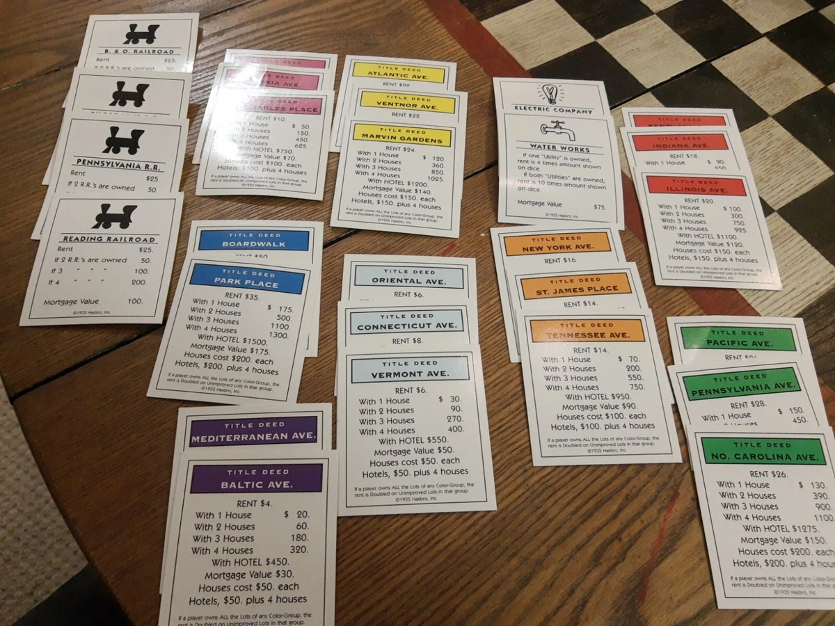 Original Monopoly Property Cards