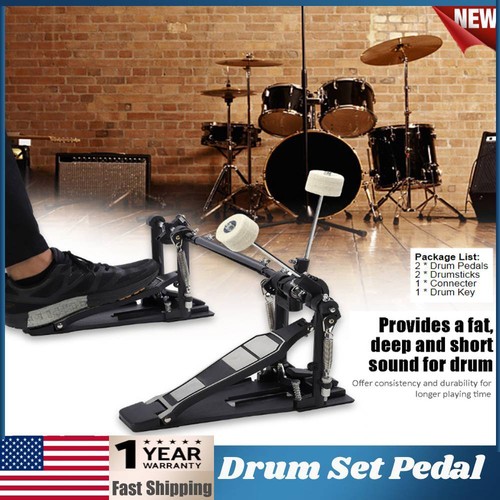 Double Bass Drum Pedal Kick Twin Dual Chain Drive Percussion Aluminum ...