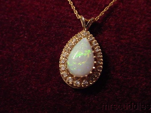AUSTRALIAN FIRE OPAL & DIAMOND PENDANT WITH 14k GOLD CHAIN | eBay